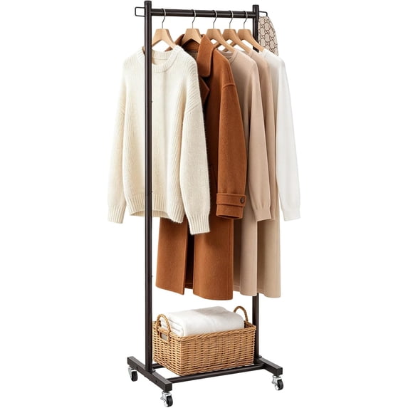 63 Inch Tall Clothes Rack with Wheels, Heavy Duty Metal Garment Rack ...