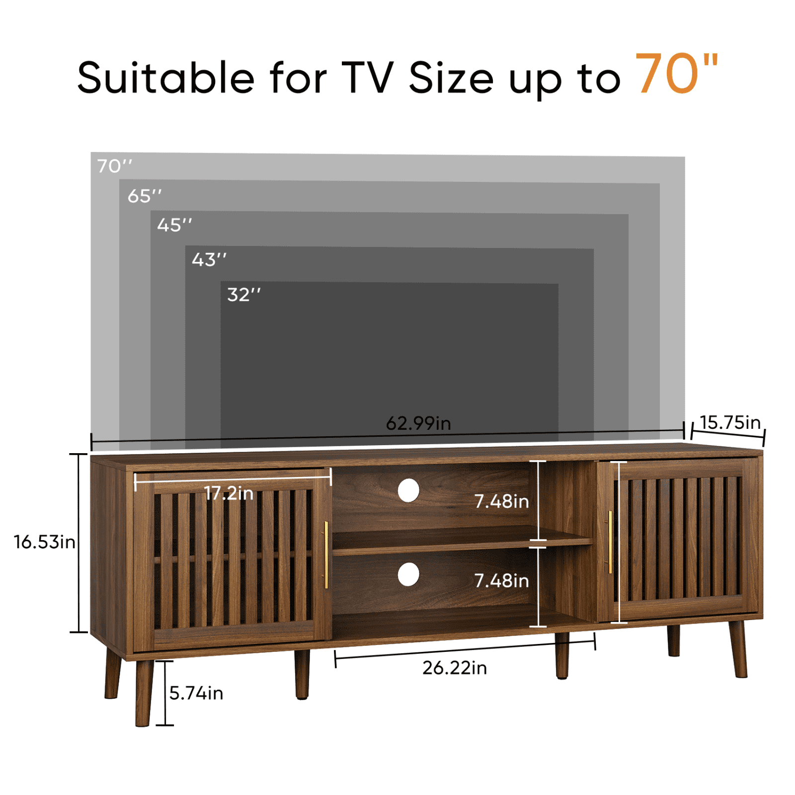 63 Inch Tv Stand With 2 Grille Door Cabinets And Adjustable Storage ...