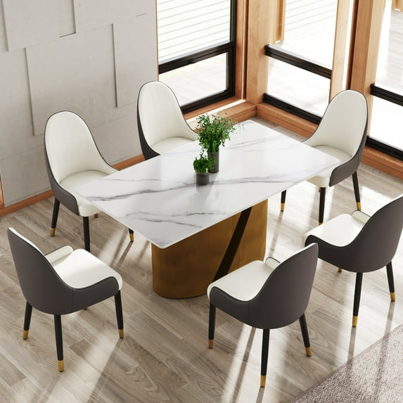 63 - Inch White Sintered Stone Table | In Dining Room Use | Metal Legs ...