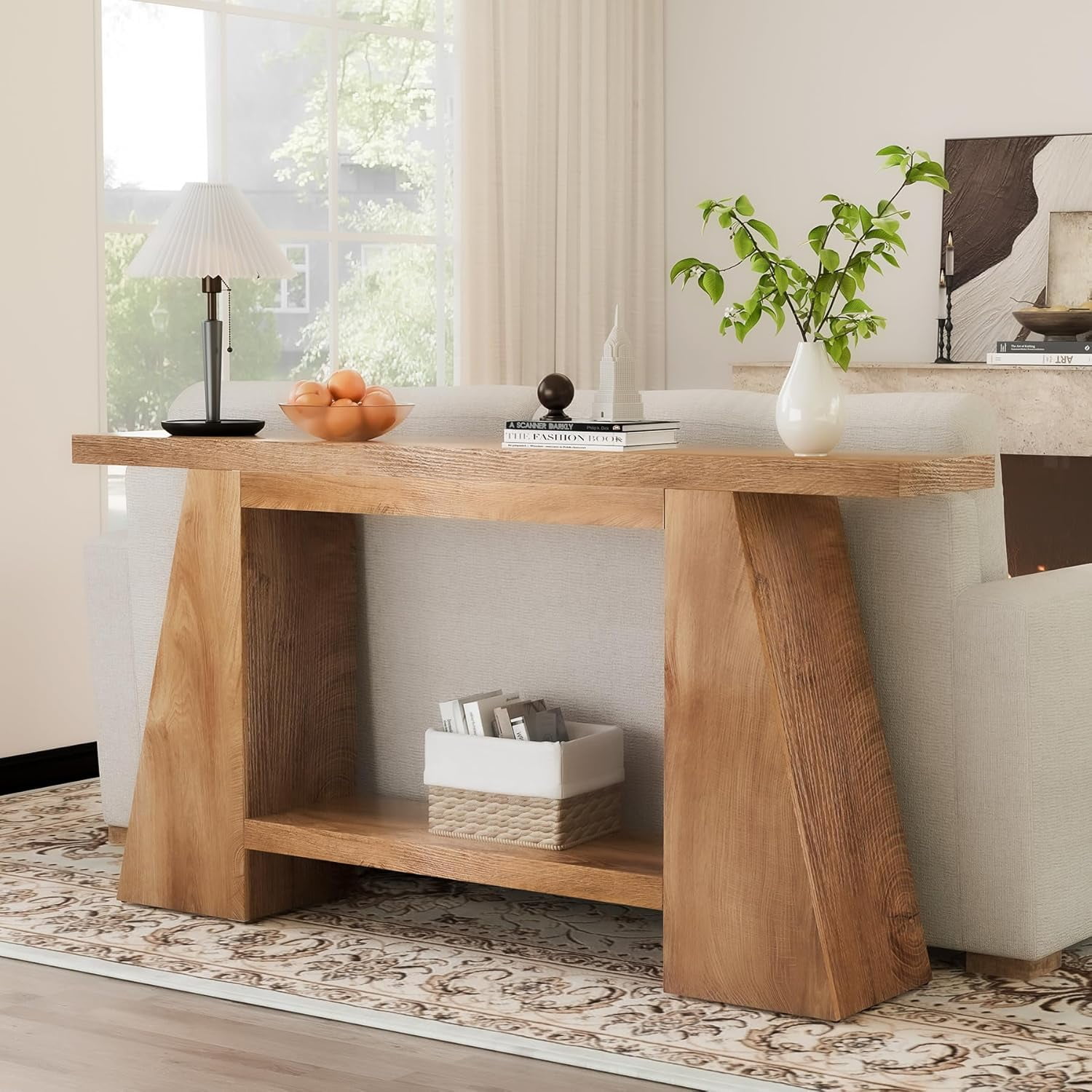 63-Inch Wood Console Table with Storage Shelf for Living Room Entryway ...
