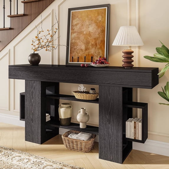 63-Inch Wooden Console Table with Storage, Narrow Sofa Table for ...