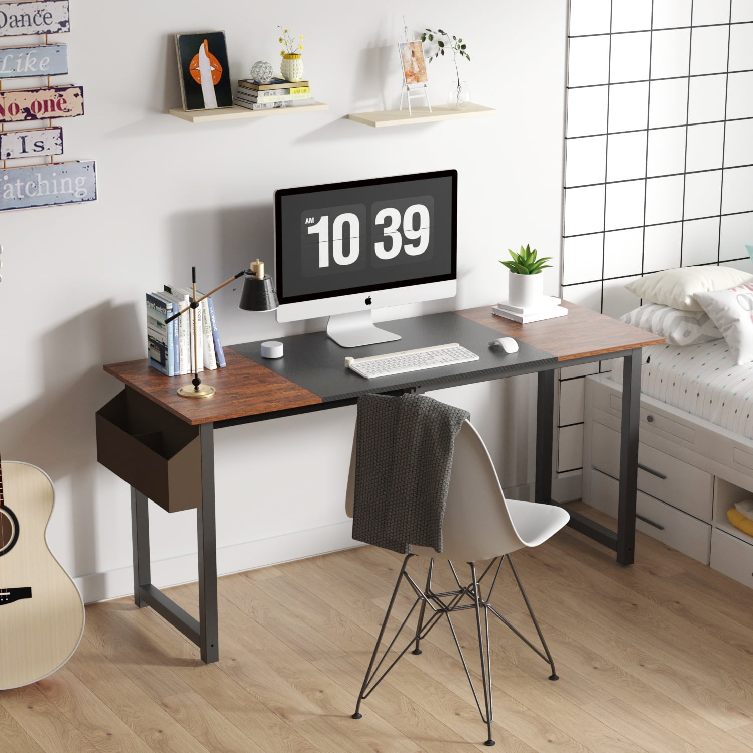 63 Inches Computer Desk with Side Storage Bag and Hook, Home Office ...