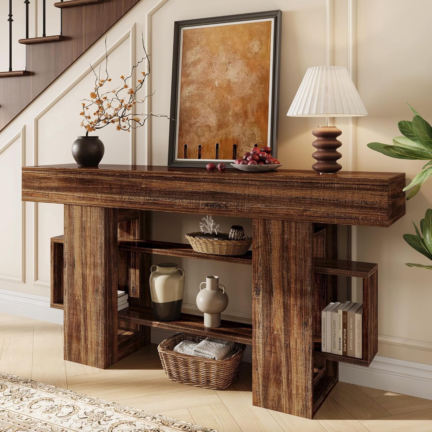 63 Inches Entryway Table, Wooden Console Table with Storage, Narrow ...