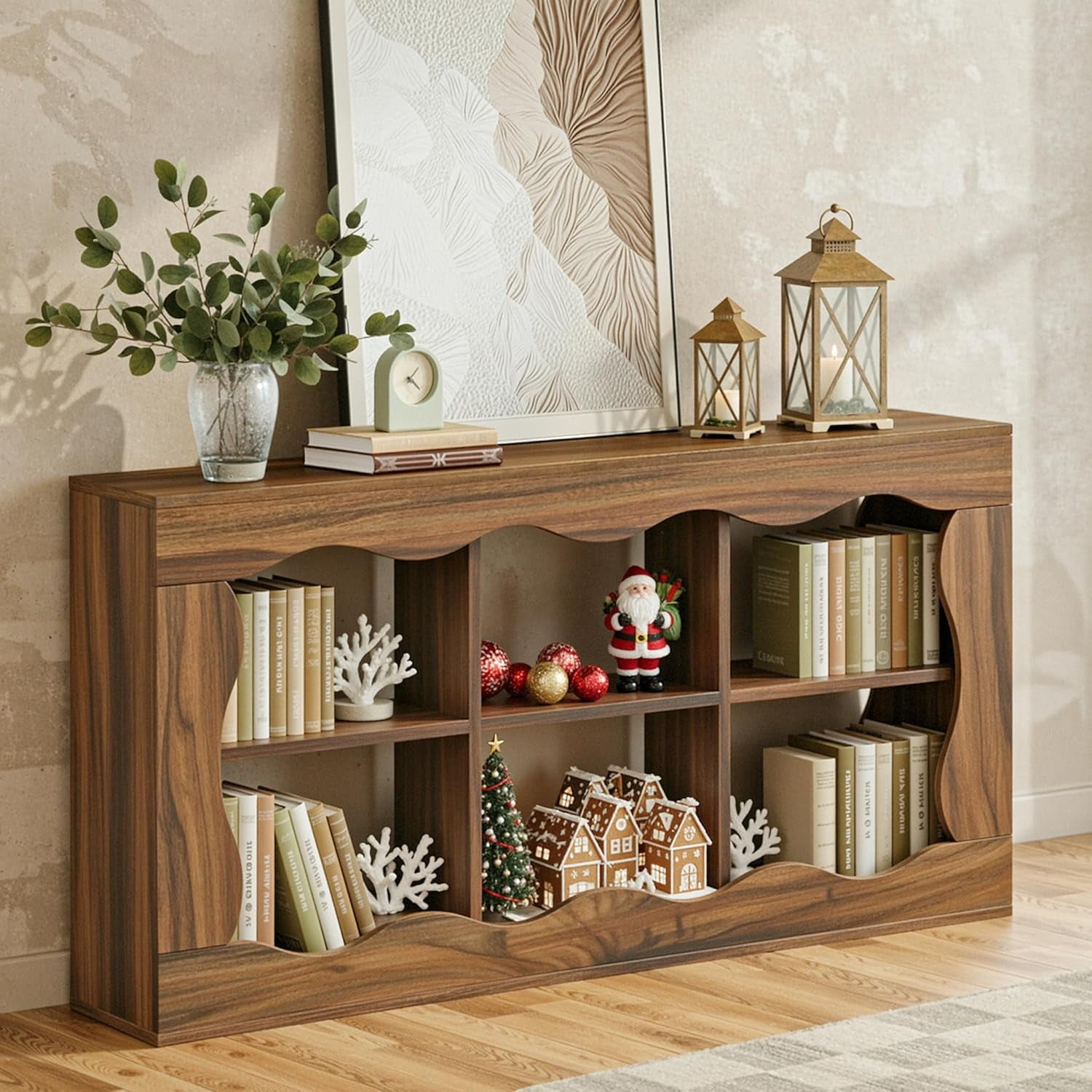 63 Inches Farmhouse Entryway Table, 3-Tier Console Table with 6 Storage ...