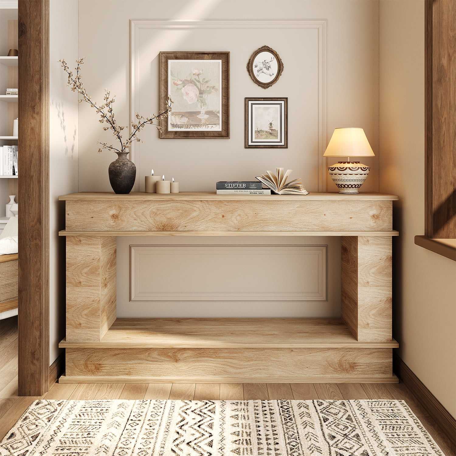 63 Inches Large Console Table, 2-Tier Entryway Table, Narrow Long Sofa ...