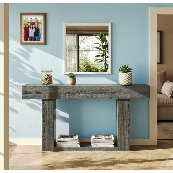 Farmhouse Console Table, 63-Inch Long Wooden Sofa Table Behind The ...