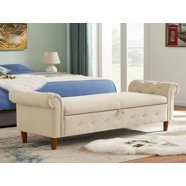 Velvet Rectangular Sofa Stool with Nailhead & Rolled Arm, End of Bed ...