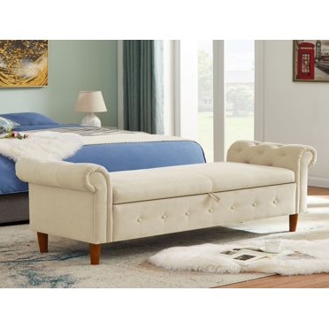 63" PU Upholstered End of Bed Bench Flip Top, Rectangular Sofa Stool ...