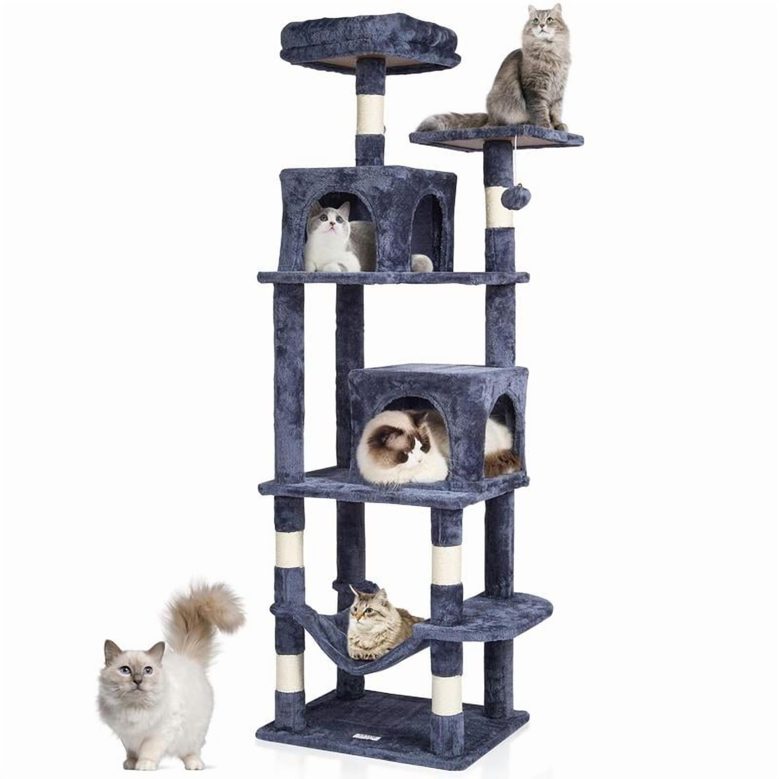 63" Indoor Cat Tree Tower with 2 Condos, Sisal Scratching Post, Hammock ...