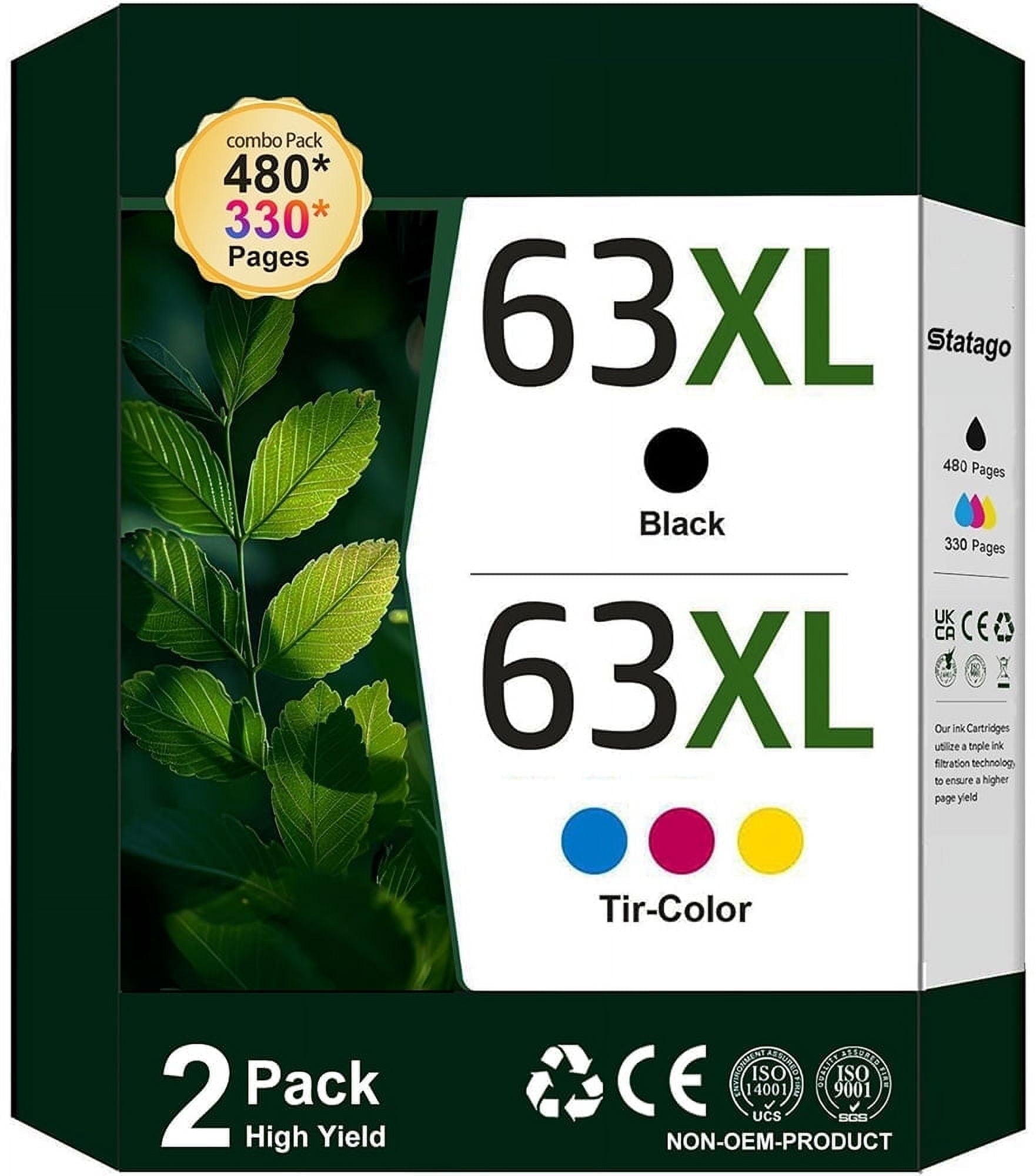 Kolor Expert Ink Cartridge Replacement for HP 63 63XL Black and Color ...