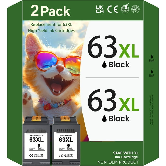 HP 63XL Black Ink Cartridges for Officejet, Envy, Deskjet Printers (2 ...