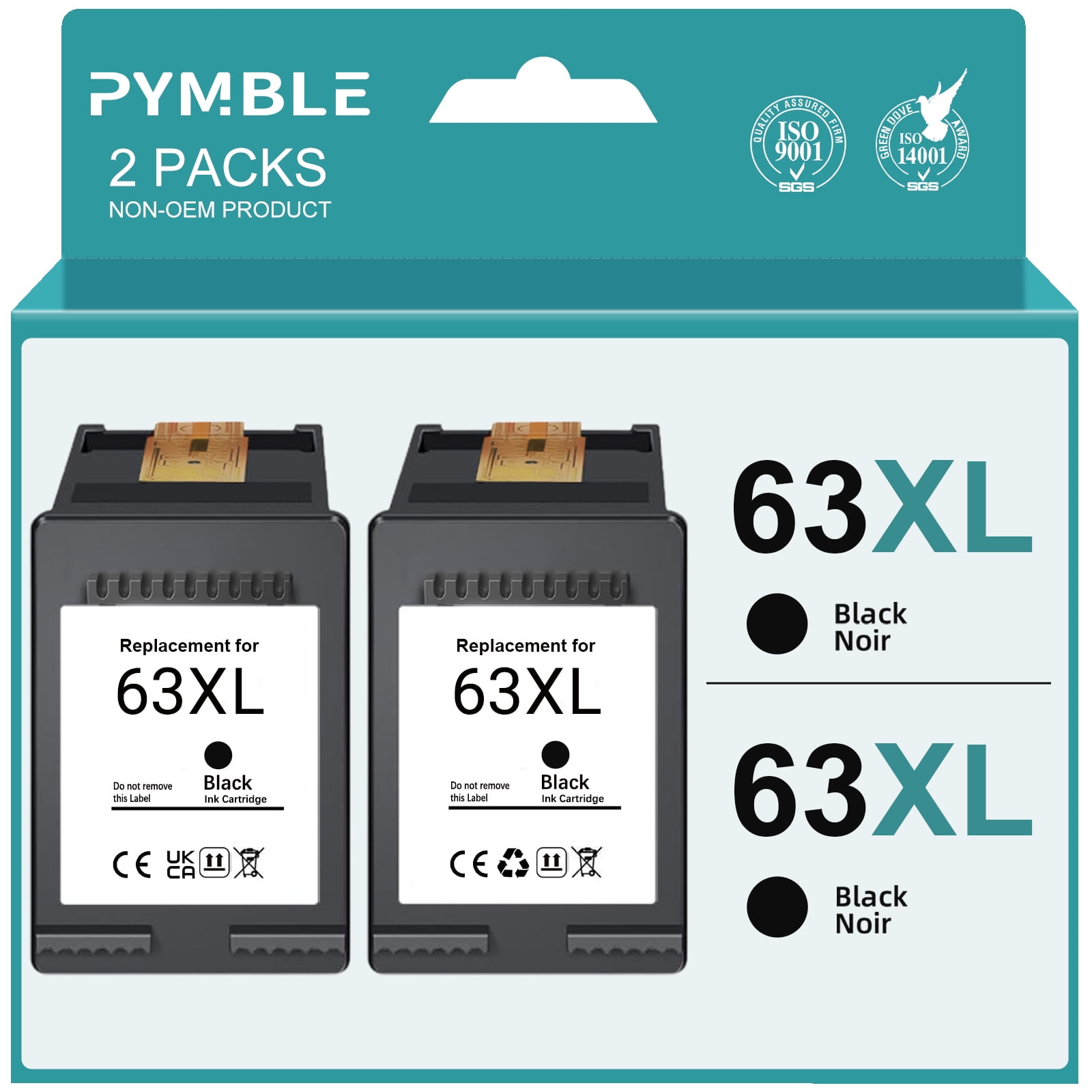 HP 63XL Black Ink Cartridges for Officejet, Envy, Deskjet Printers (2 ...
