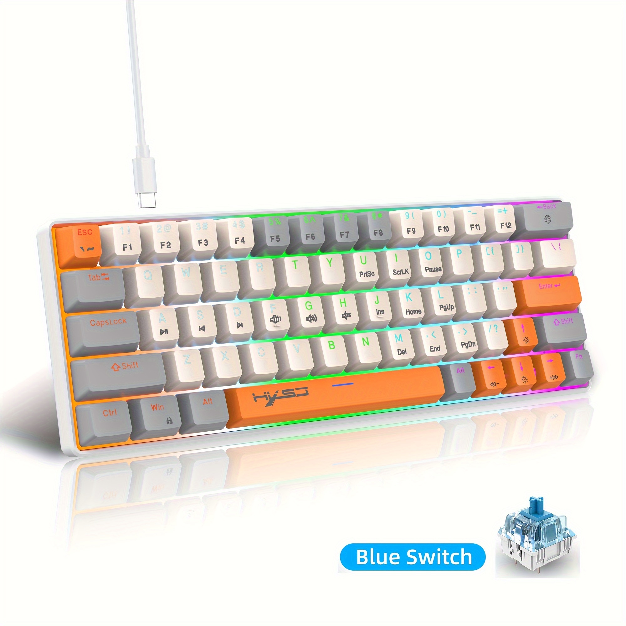 63 Keys Portable 60% Mechanical Gaming Keyboard, RGB Backlit Compact ...