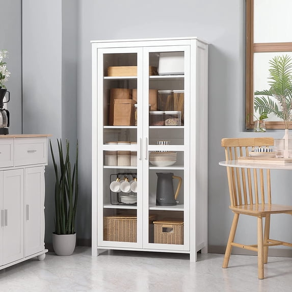 63" Kitchen Pantry Cabinet, Freestanding Storage Cabinet, Display ...