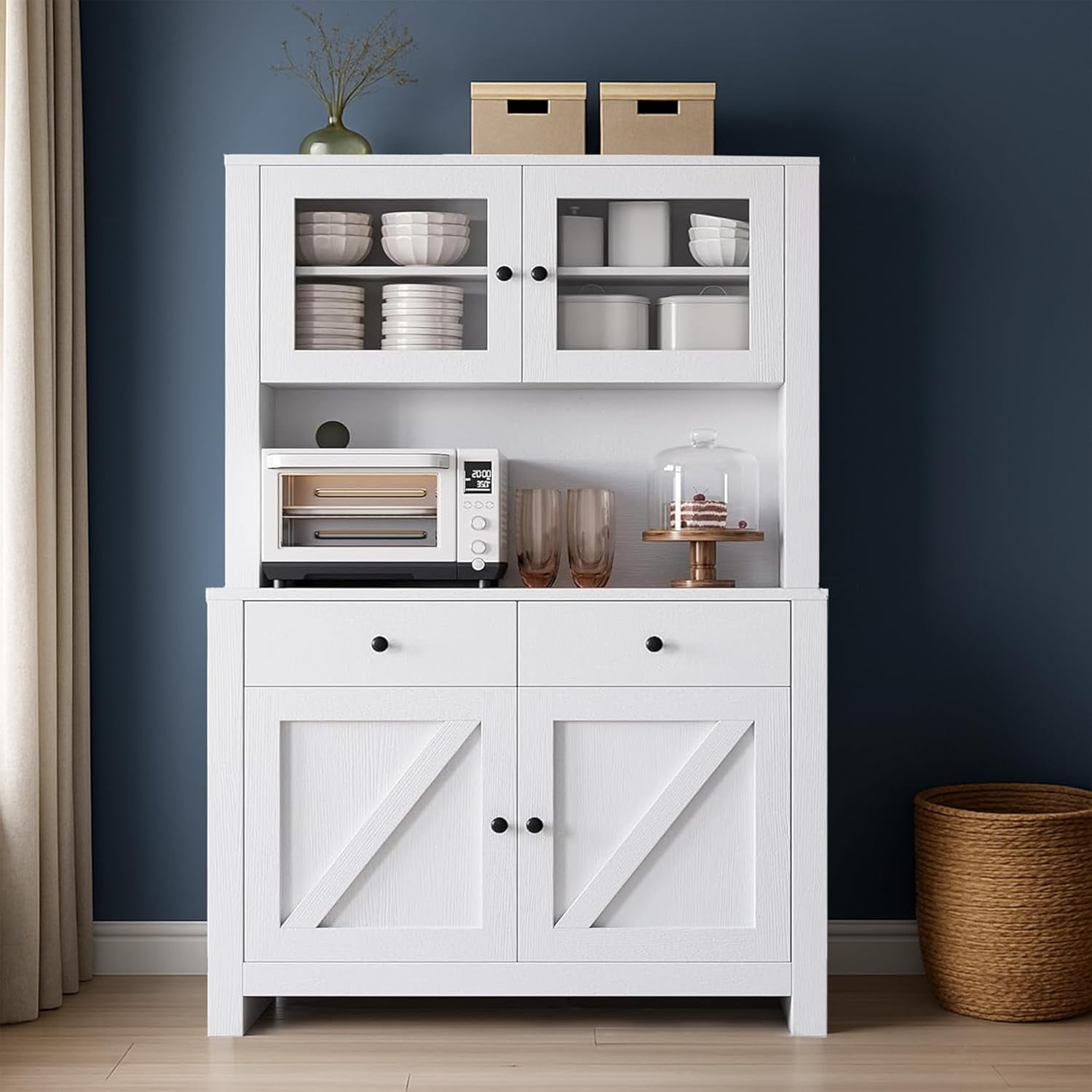 63" Kitchen Pantry Cabinet with Microwave Stand & Drawers, Large ...