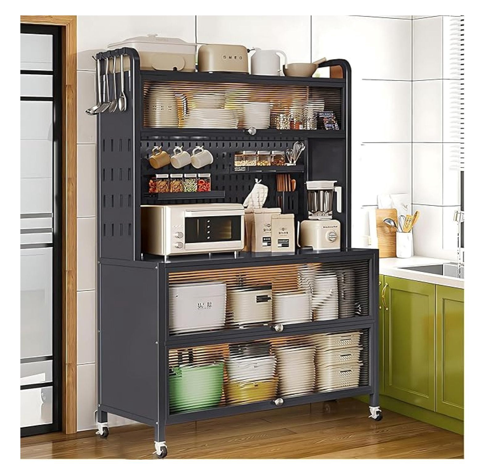 63" Kitchens Storage Cabinets, 5 Tier Bakers Racks for Kitchens with ...