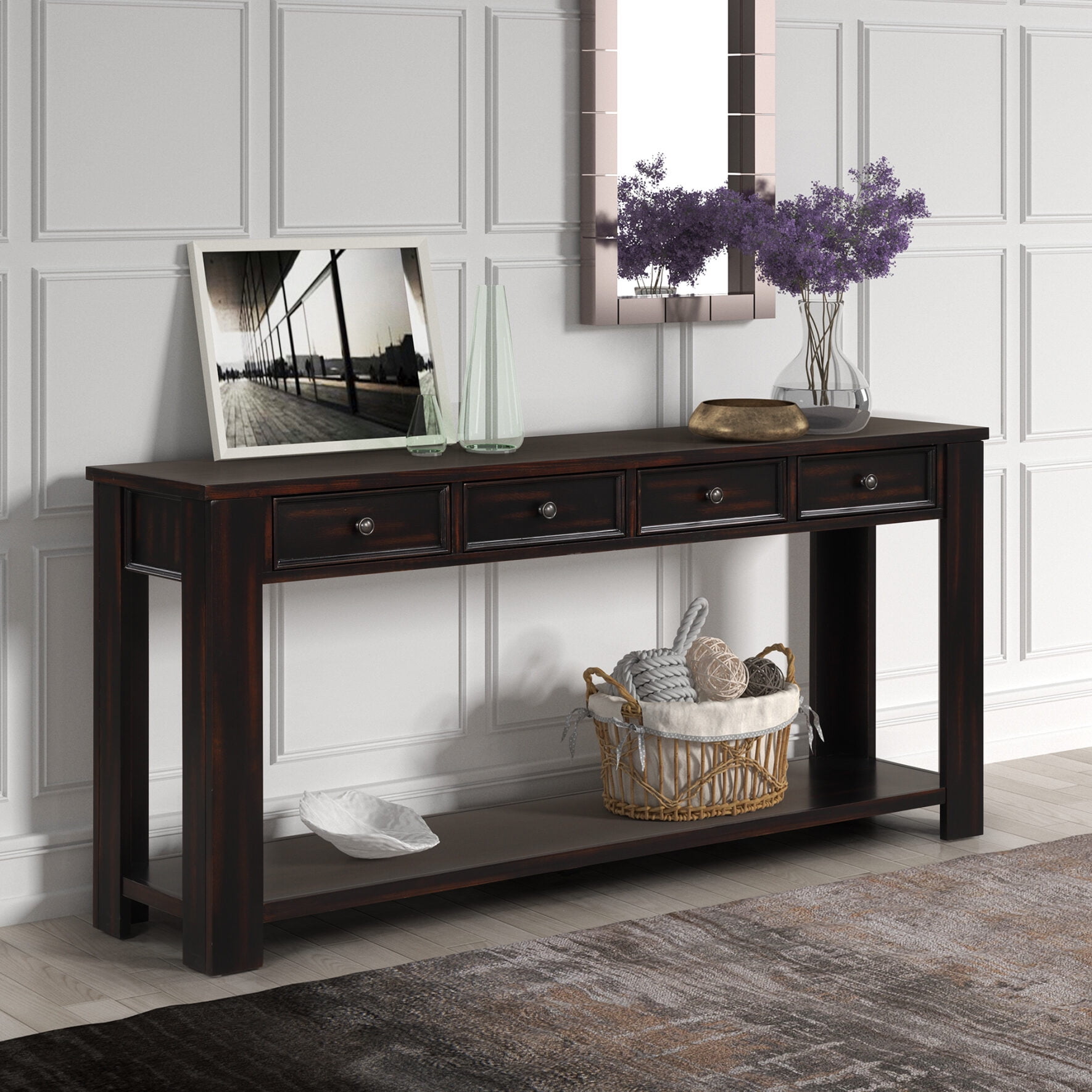 63"L Console Table with 4 Drawers & 1 Bottom Shelf, Entryway Side Table ...
