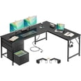 63" L-Shaped Computer Desk with Power Outlets, USB-C Ports, Fabric ...