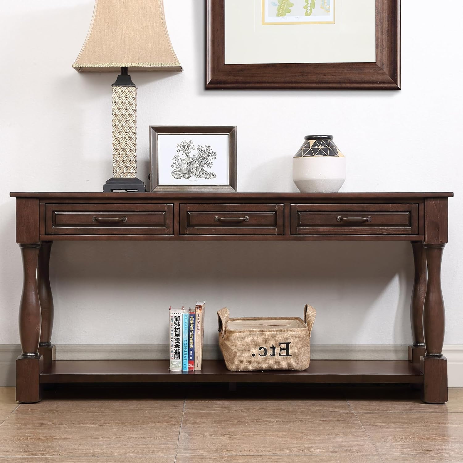63" L Wood Console Table with 3 Drawers & 1 Bottom Shelf, Sofa Table ...