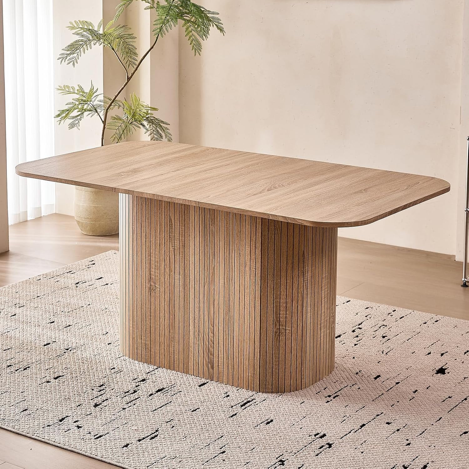 63" Large Dining Table for 4 6 Person, [Rounded Corners] [Wood Strip ...