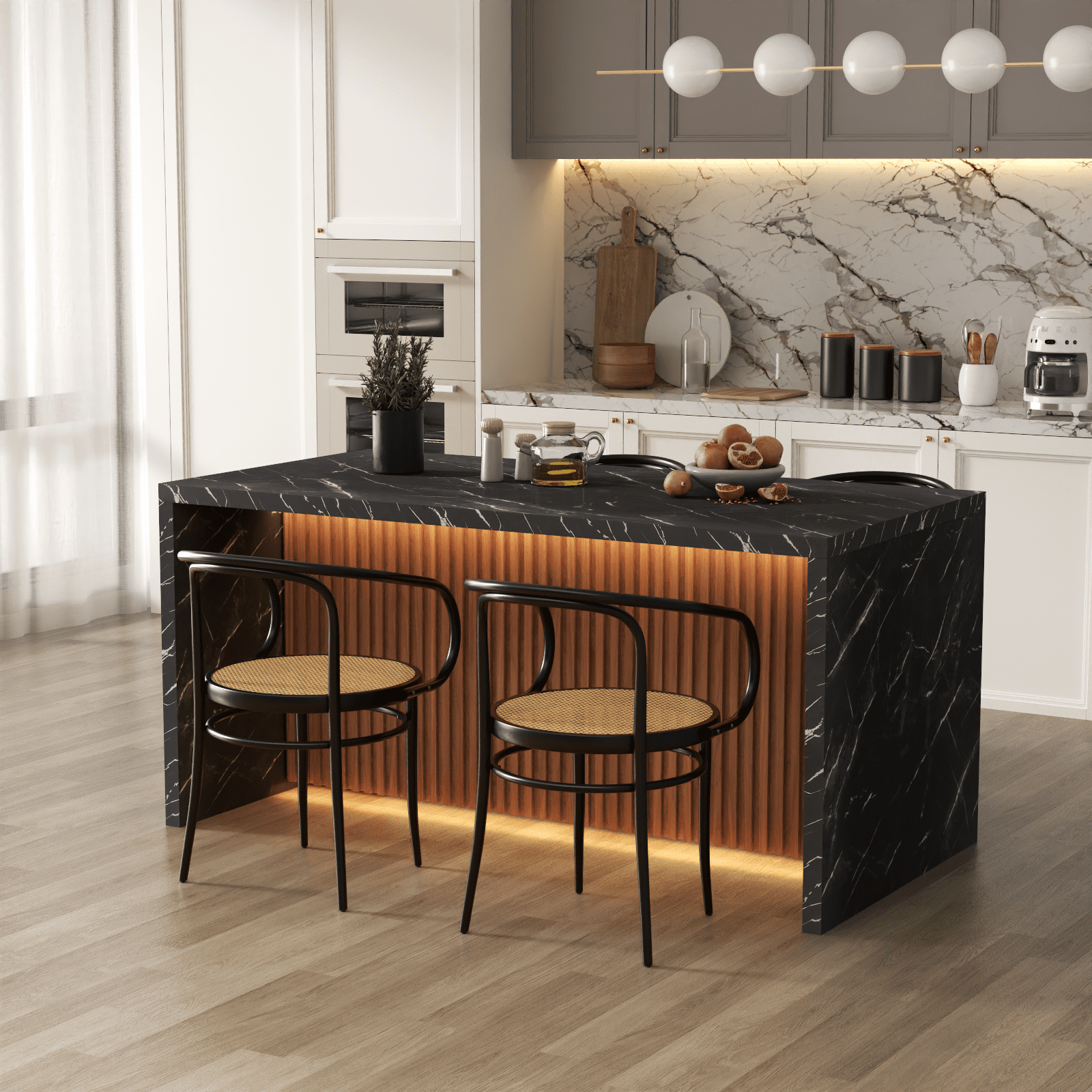 63" Large Imitation Marble Dining Table for 4-6 People, Island Table ...