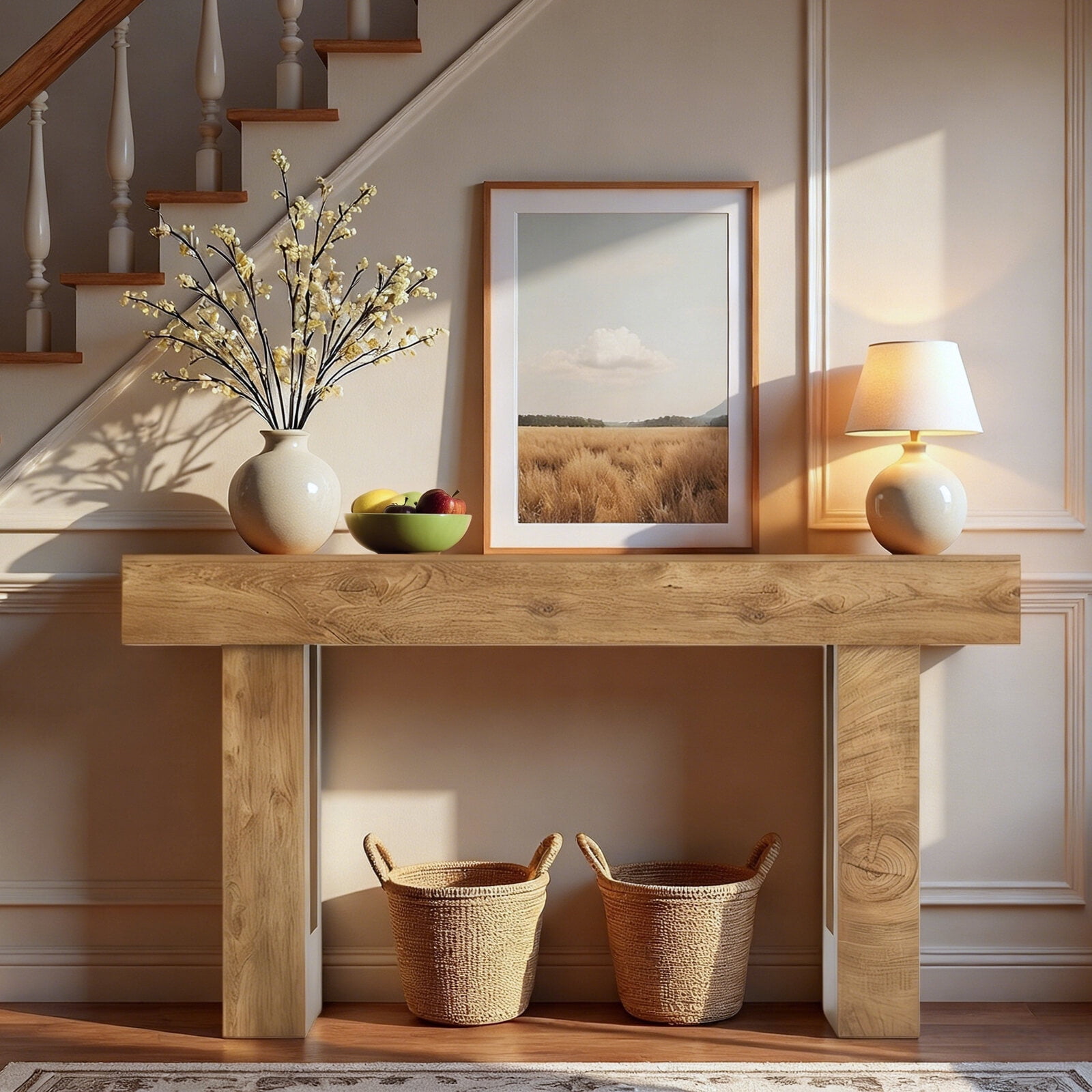63'' Long Console Table, Farmhouse Entryway Table with Storage, Native ...