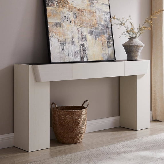 63" Long Wood-Grain Console Table with Storage Drawer, Modern Entryway ...
