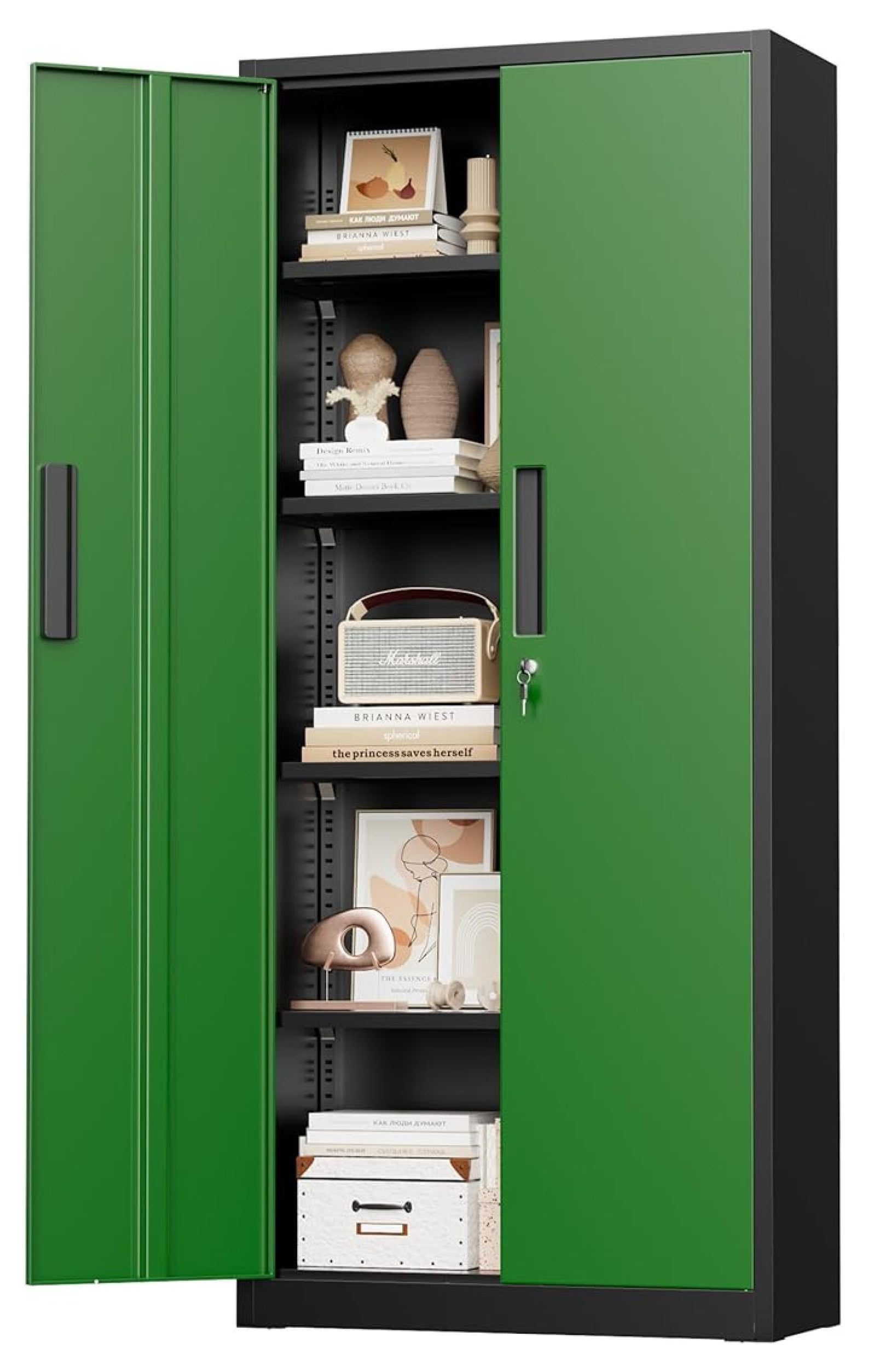 63" Metal Garage Storage Cabinet, 2 Locking Doors & 4 Adjustable ...