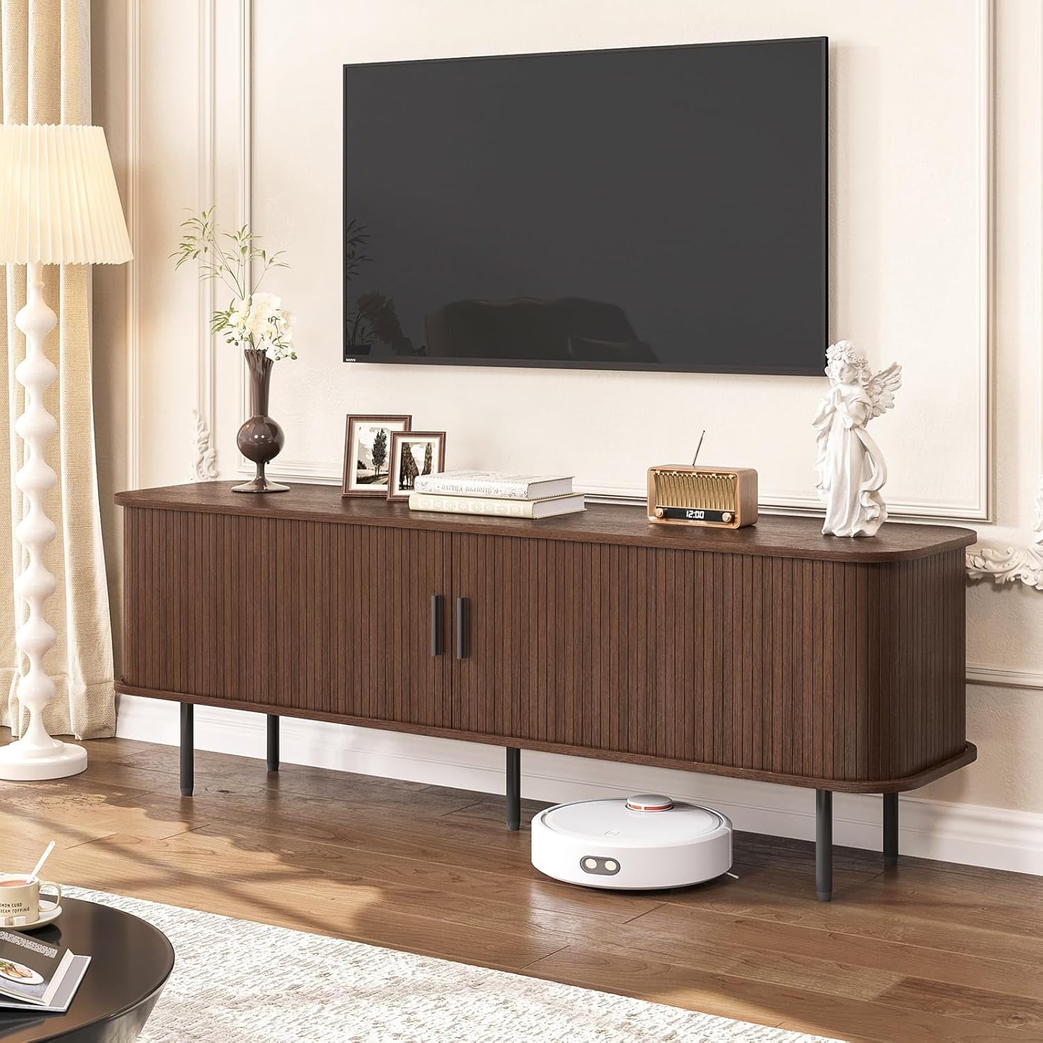 63" Mid Century Modern Fluted TV Stand for TVs up to 75 Inch, Gaming ...