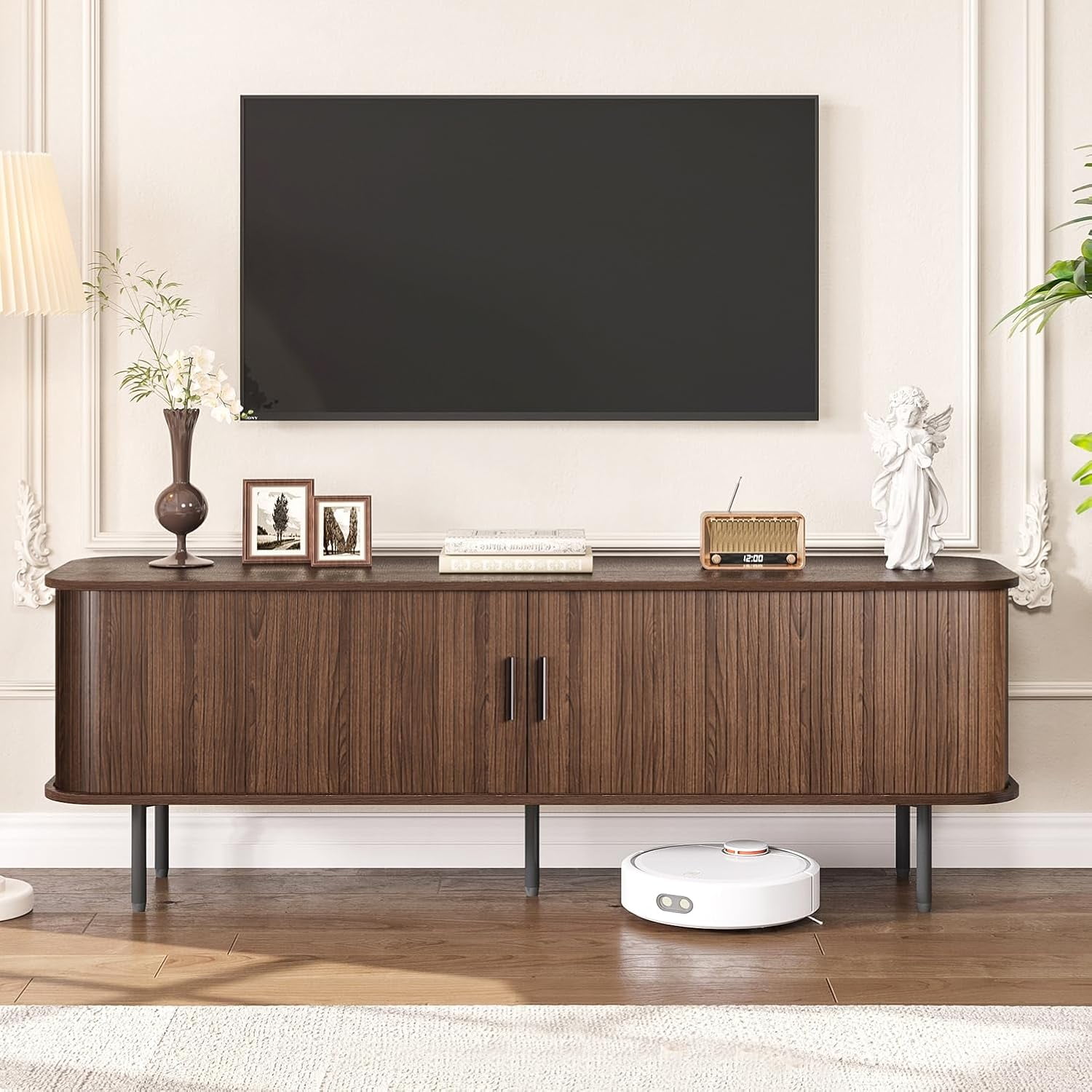 63" Mid Century Modern Fluted TV Stand for TVs up to 75 Inch, Gaming ...