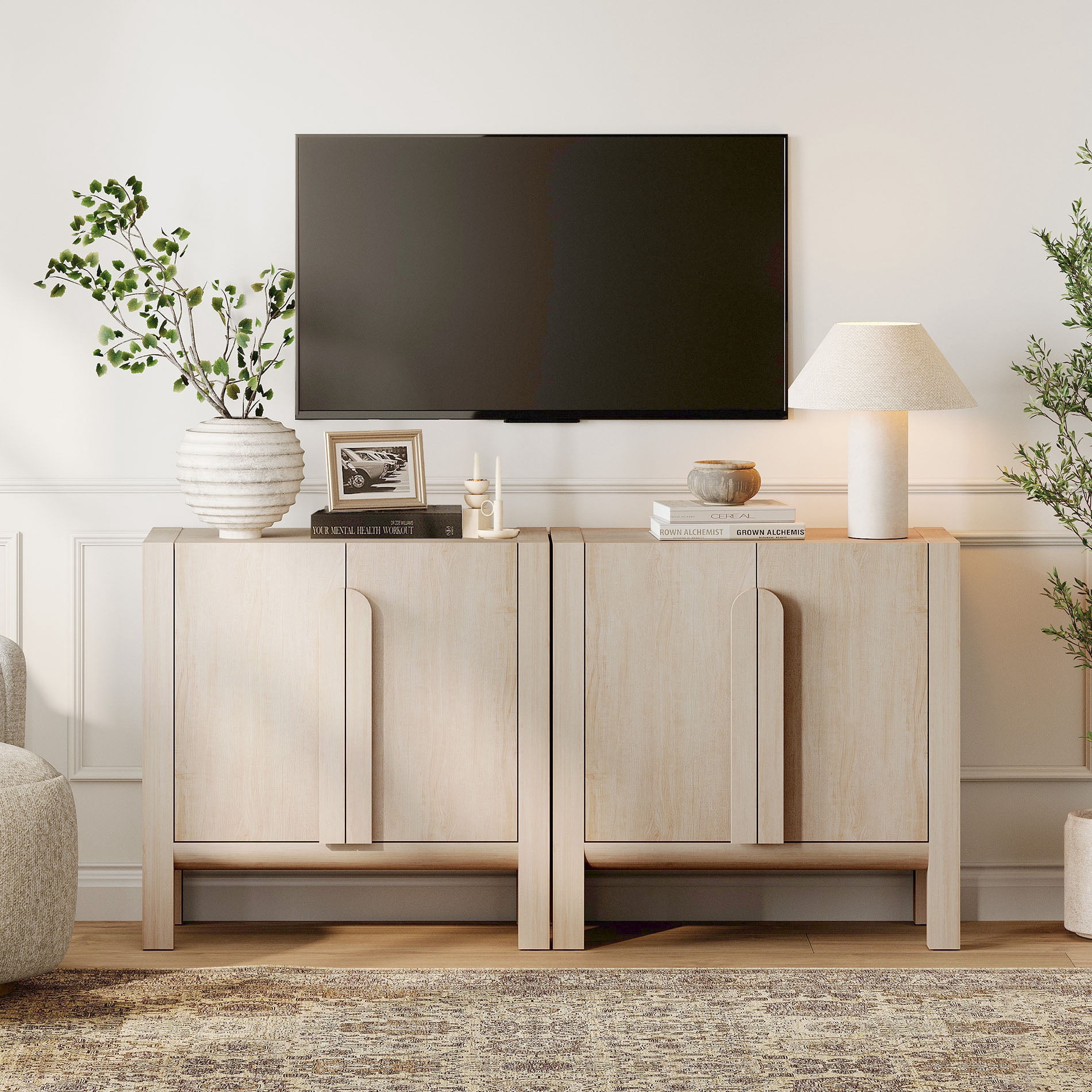 63" Mid-Century Modern TV Stand with Storage, Entertainment Center with ...
