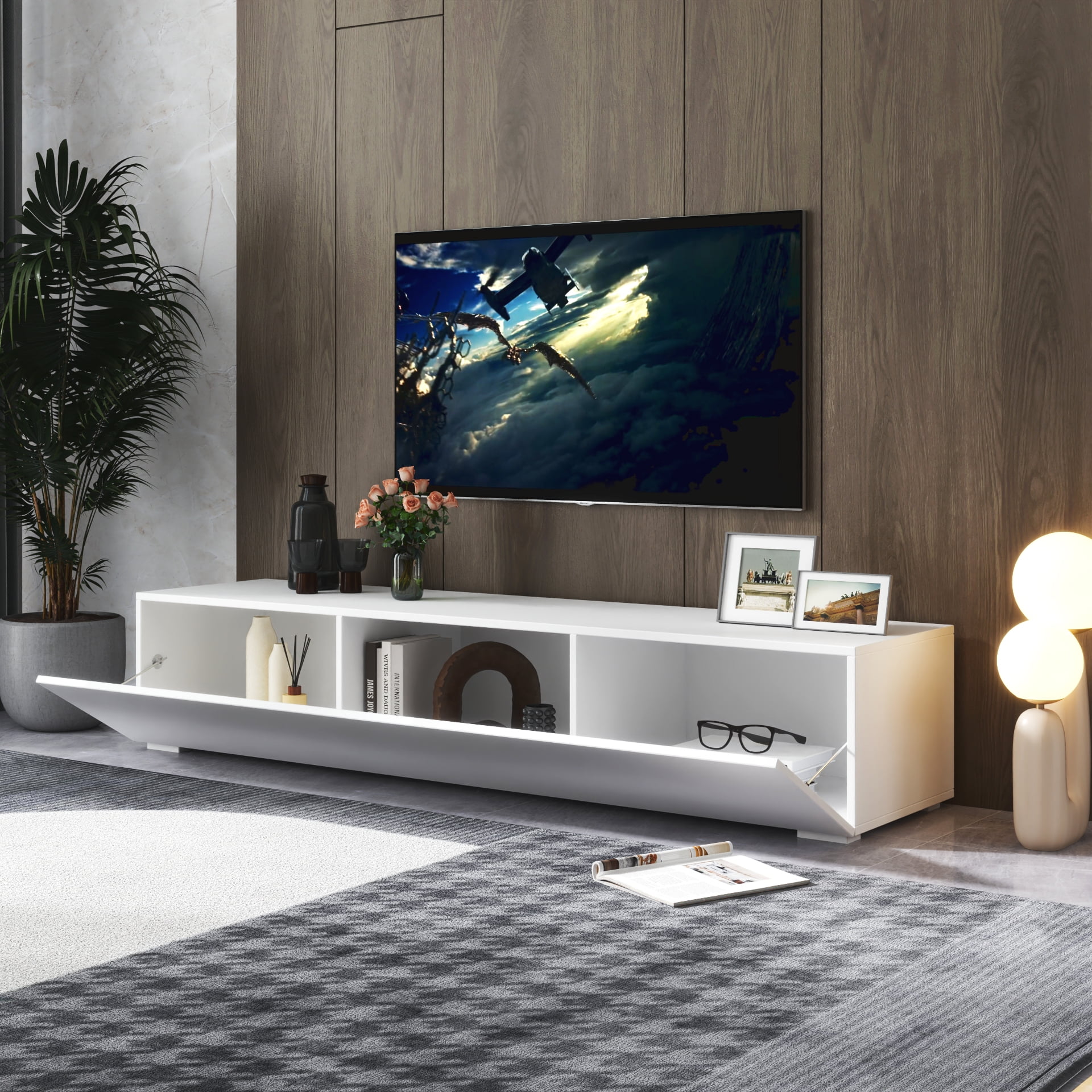 63" Modern Floating TV Stand – White Wall-Mounted Media Console ...
