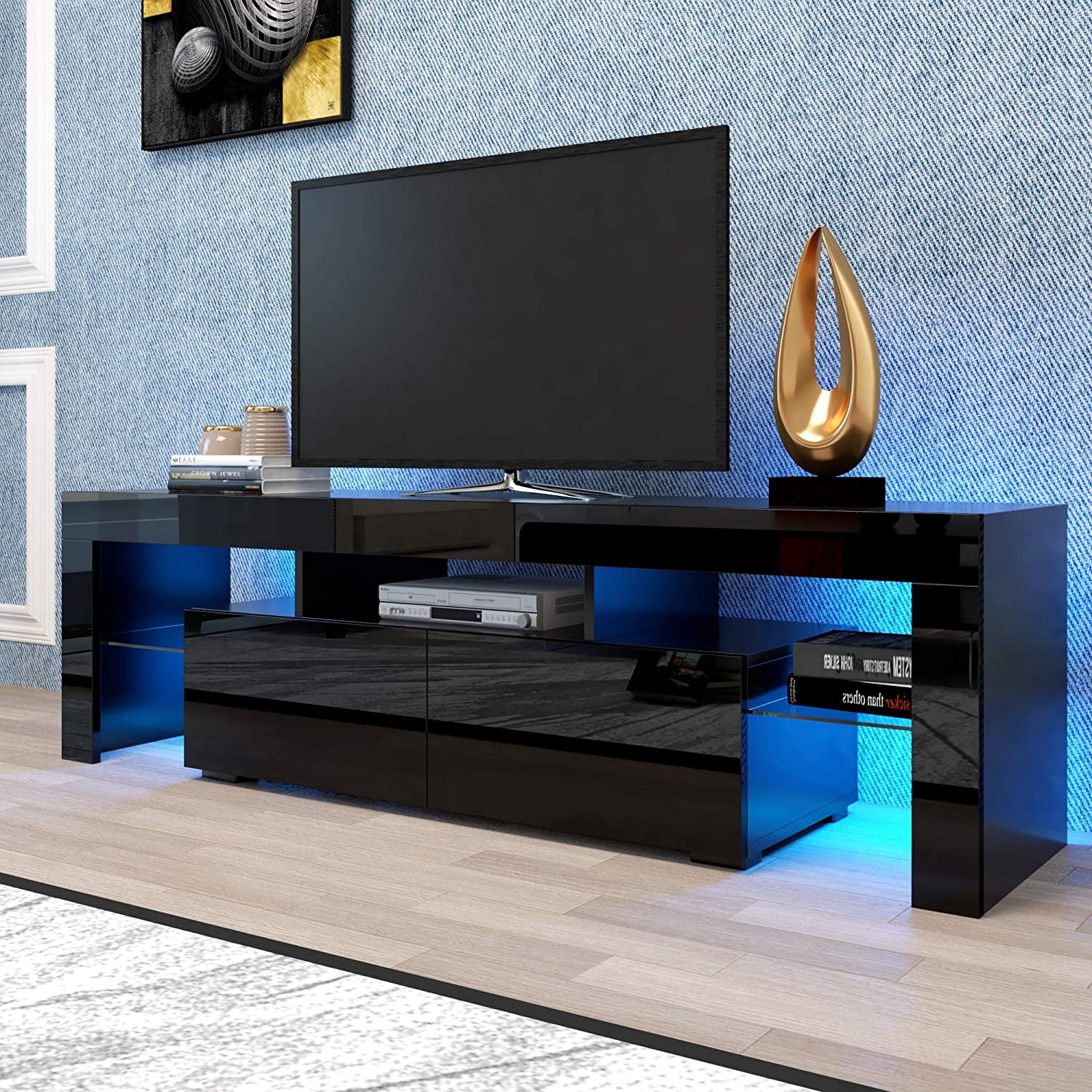 63" Modern LED TV Stand with Remote Control, 20 Color Lighting ...