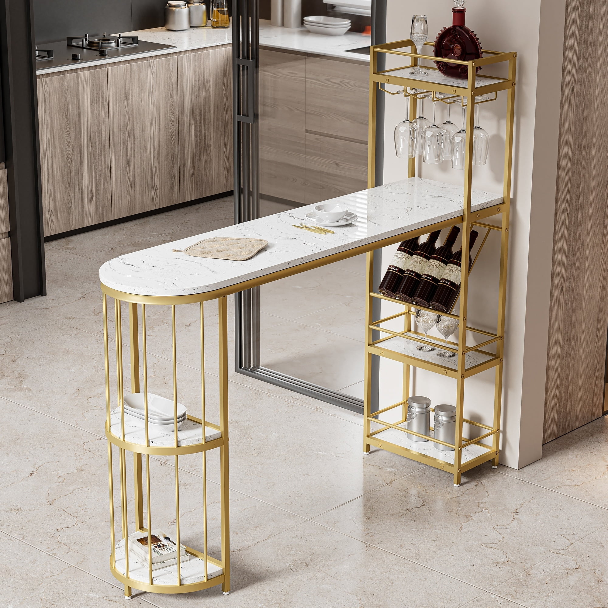 63"Modern White Kitchen Bar Height Dining Table Wood Breakfast Pub ...
