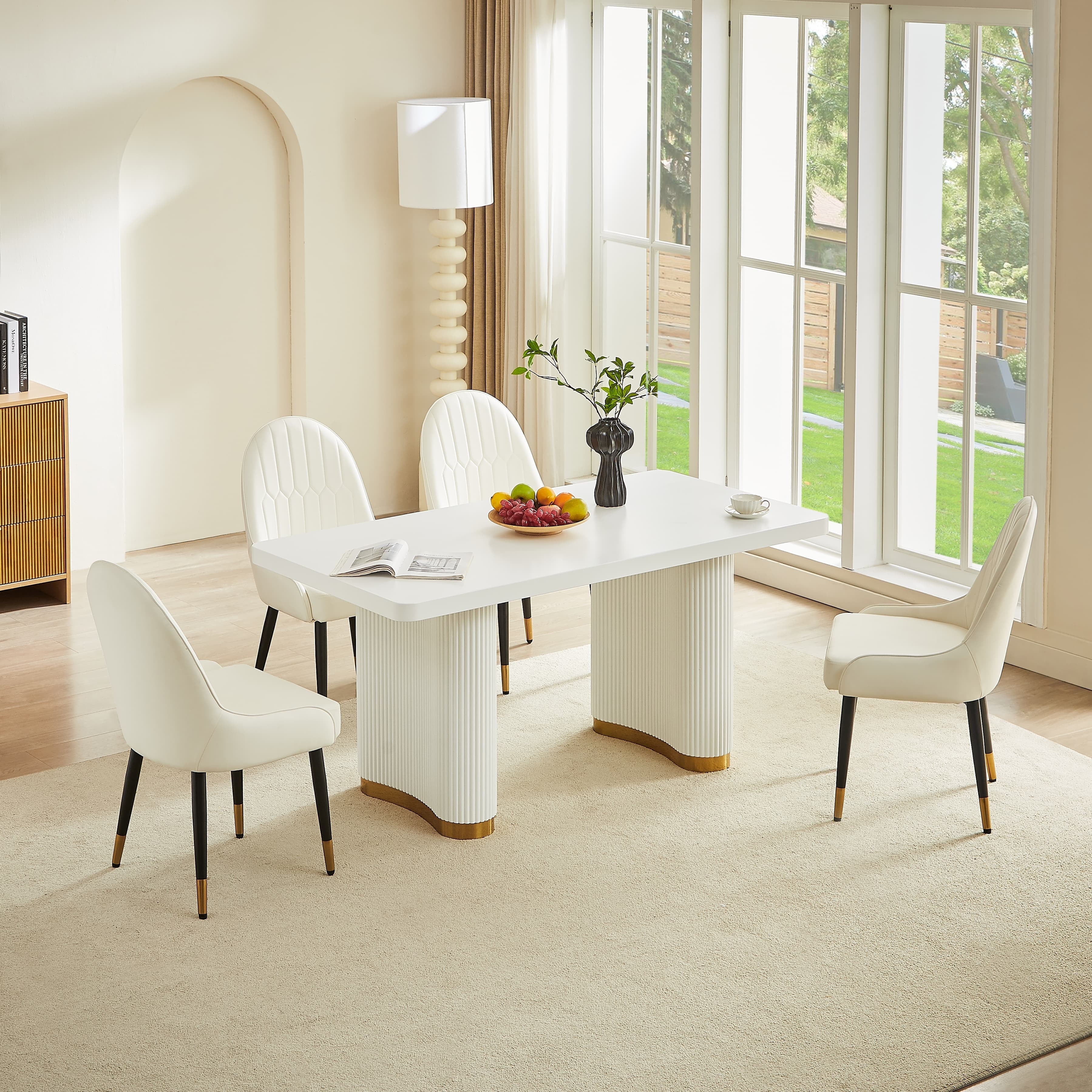 63" Modern White Rectangular Wood Dining Table, Large Dining Room Table ...