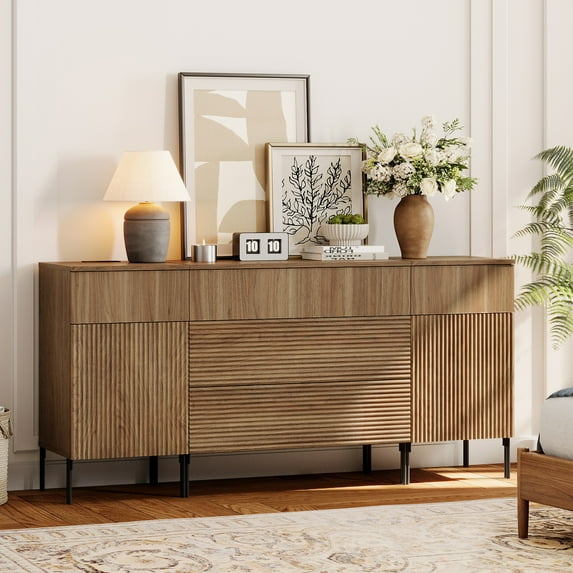 63" Modern Wood 5-Drawer Dresser with Reeded Design, Minimalist Dresser ...