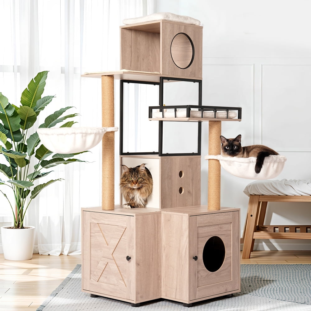 63" Multi-Functional Cat Tree with Litter Box - Includes Removable ...