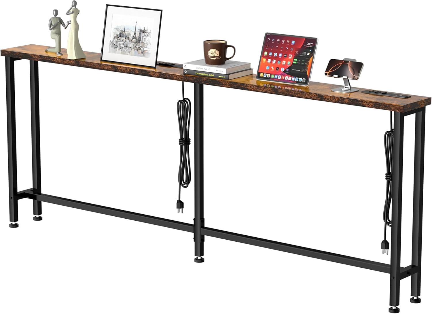 63" Narrow Console Sofa Table with Built-in Power Strip (4 AC Outlets ...