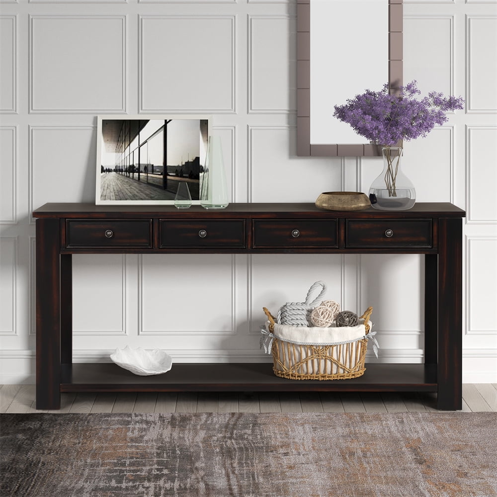 63" Narrow Console Table for Entryway, Solid Wood Entryway Table Buffet ...