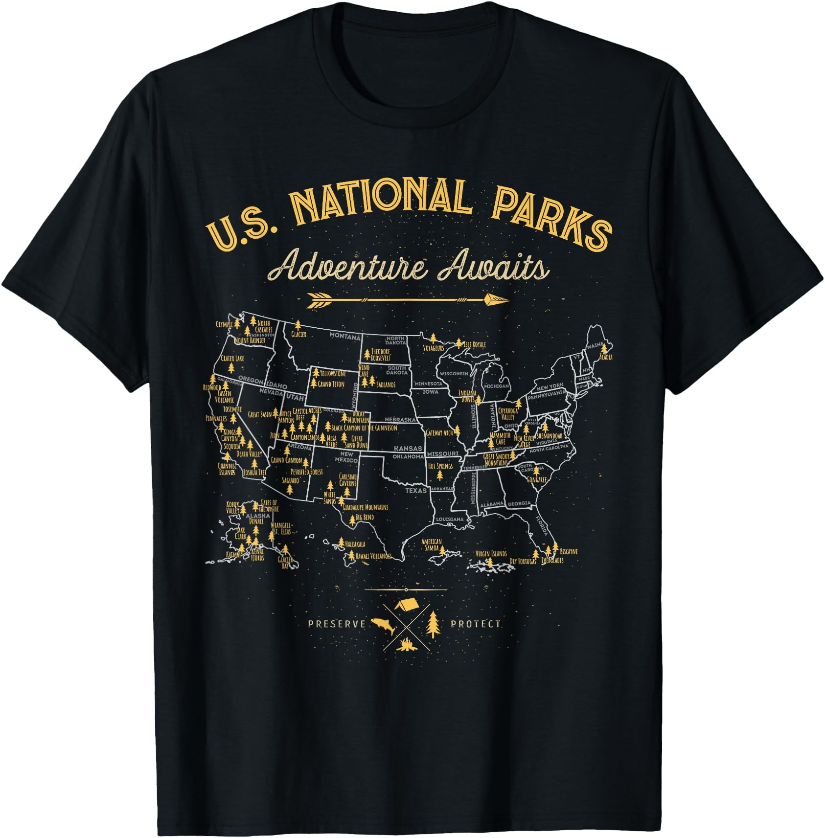 63 National Parks Map US Park Retro Vintage Camping Hiking Unisex T ...