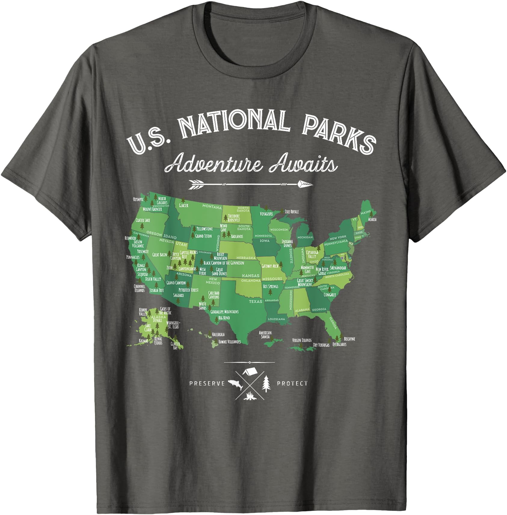 63 National Parks Map US Park Retro Vintage Camping Hiking Unisex T-Shirt for Men Women Kids ...