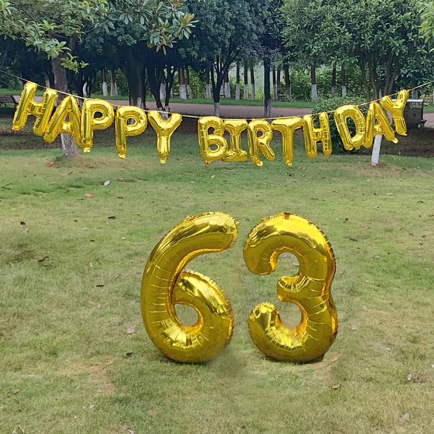 63 Number Balloons Gold Letters Banner Happy 36Th Or 63Rd Birthday ...