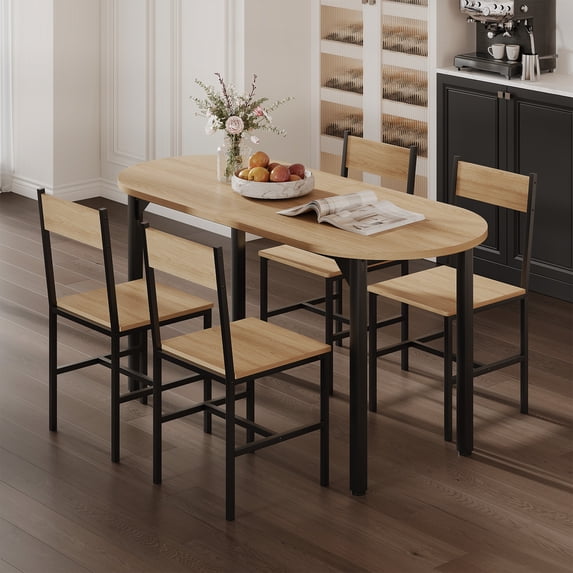 63 in Oval Dining Table Set with 4 Chairs Seats 4-5 People, Modern ...