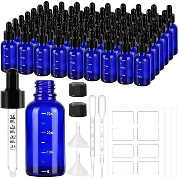 63 Pcs 1oz Blue Glass Dropper Bottles with Measurement, 30ml Leakproof ...