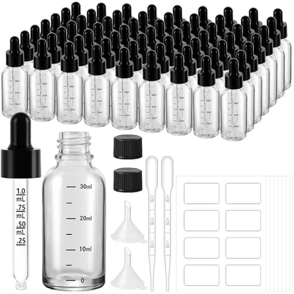 63 Pcs 1oz Clear Glass Dropper Bottles with Measurement, 30ml Leakproof ...
