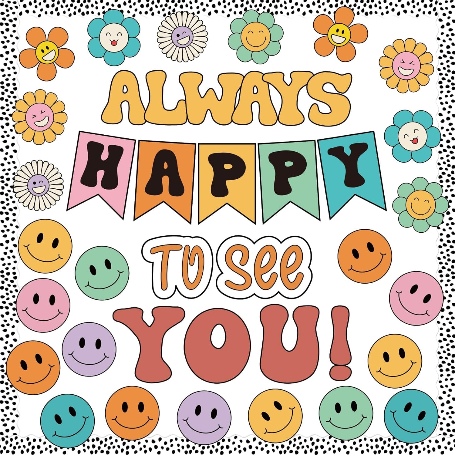 63 Pcs Groovy Bulletin Board Decorations Set Retro Smiley Face ...