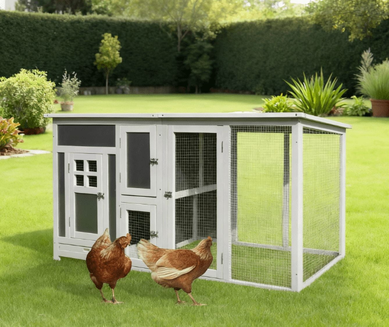 63" Pet Wooden Cage Pen Backyard PC Roof with Run Box - Walmart.com