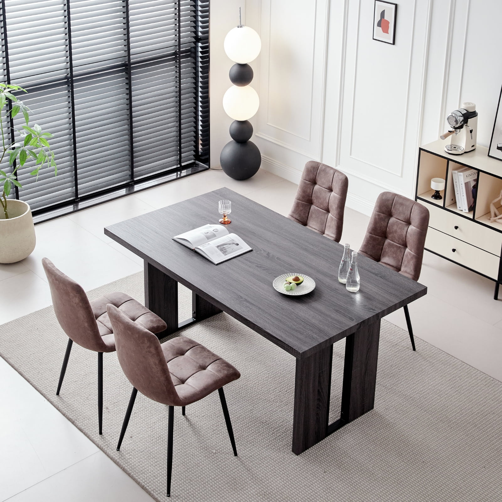 63" Rectangle Dark Gray Dining Room Table Chair Set for 4, Farmhouse ...