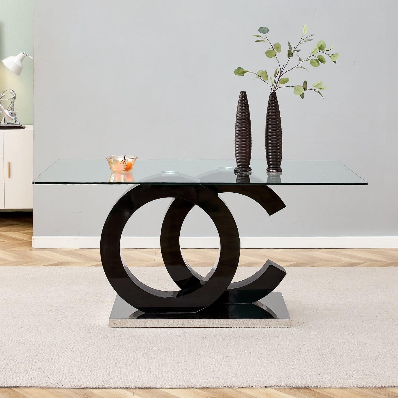 63" Rectangular Dining Table for 6-8 People, Modern Glass Kitchen Table ...