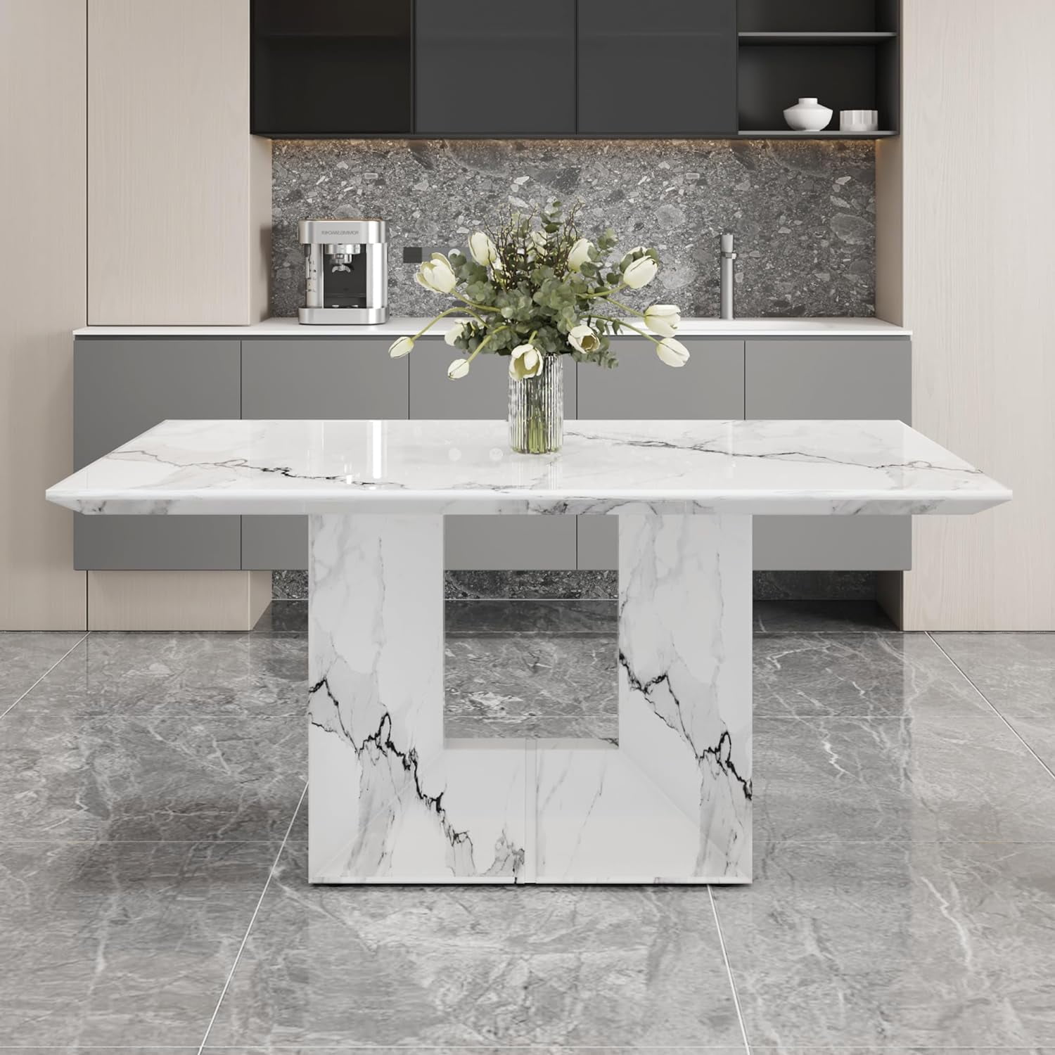 63" Rectangular Dining Table for 6, Large White Dining Room Table with ...